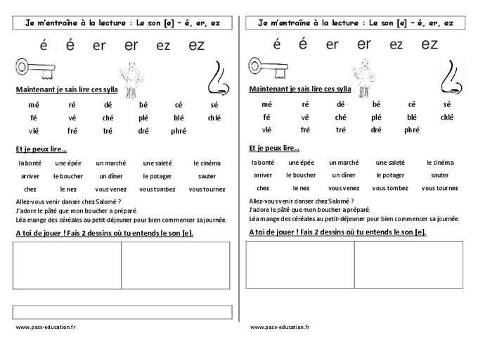 Fiche de lecture – Son é, er, ez – Cp – Etude des sons – Cycle 2 - Pass Education