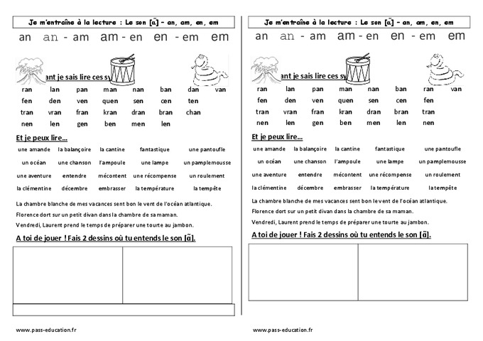 Fiche de lecture – Son an, am, en, em – Cp – Etude des sons – Cycle 2 ...