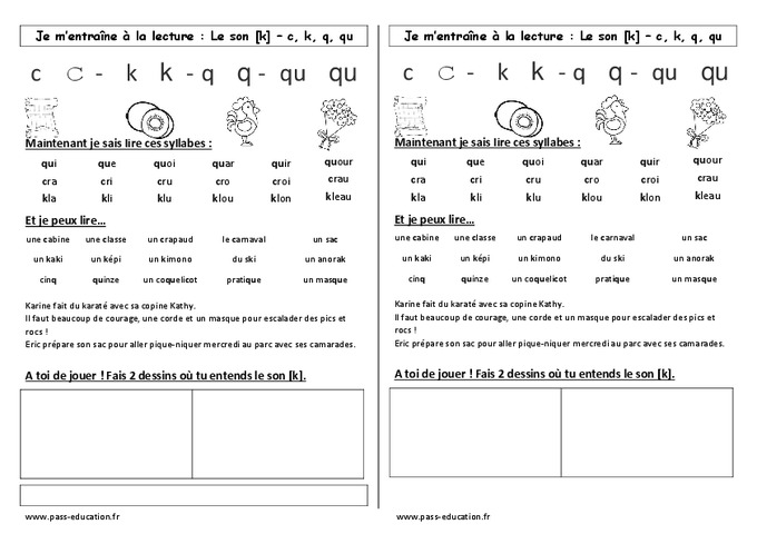 Fiche de lecture – Son k : c, k, q, qu – Cp – Etude des sons – Cycle 2 ...