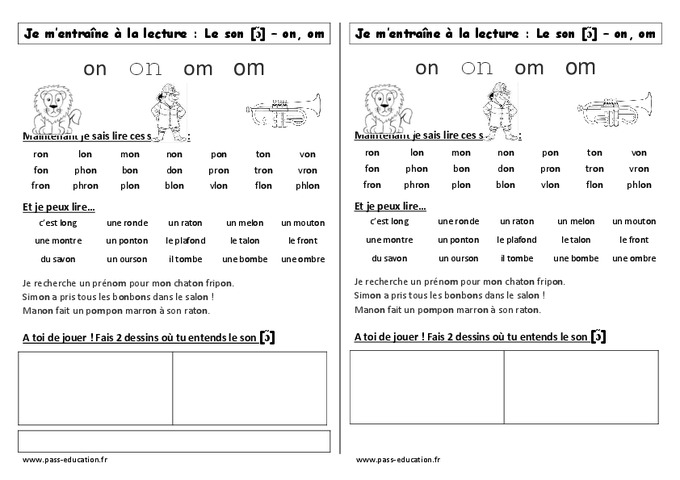 Fiche de lecture – Son on - om – Cp – Etude des sons – Cycle 2 - Pass ...