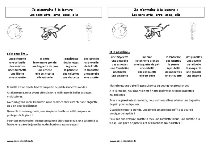 Fiche de lecture - Sons ette, erre, esse, elle – Cp – Etude des sons ...