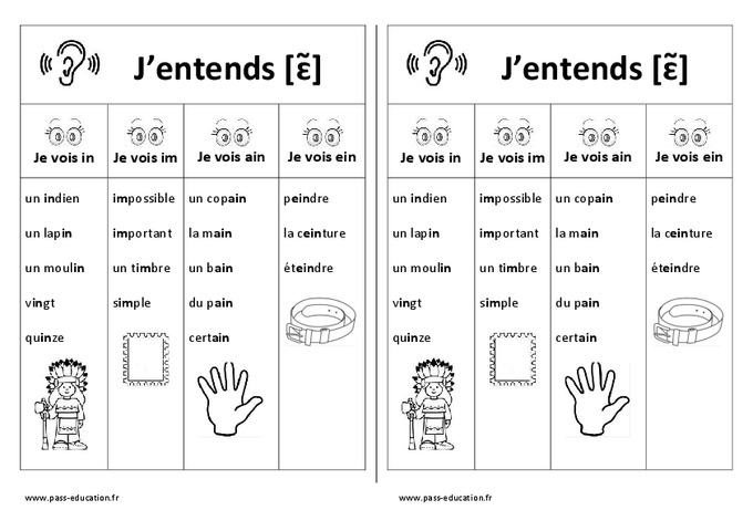 Fiche mémo élève – Son in, im, ain, ein – Cp – Etude des sons – Cycle 2 ...