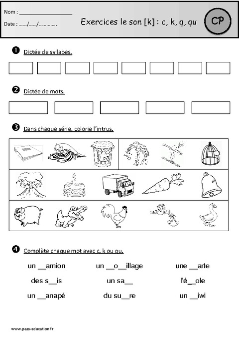 Le son "K" (C, QU, Q, K) | Ce1, Jeux de lecture, Lecture