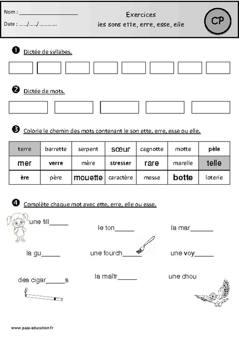 Révisions - Sons ette, erre, esse, elle – Cp – Etude des sons – Cycle 2 ...