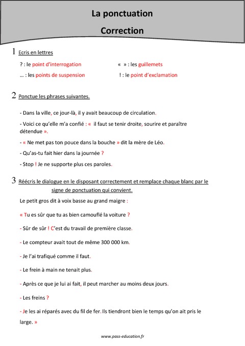 Exercices corrigés – Ponctuation - Cm2 – Grammaire - Pass Education
