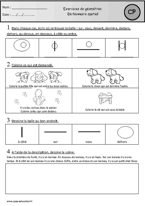 Exercices - Dictionnaire spatial – Cp – Géométrie - Cycle 2 - Pass ...