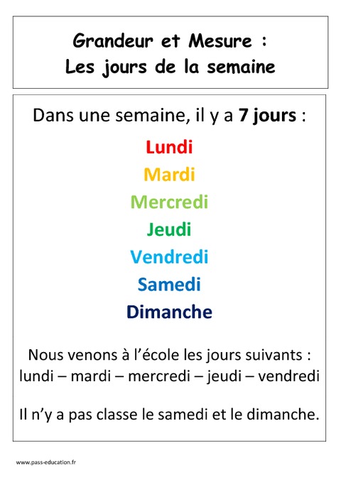 Jours de la semaine – Cp – Affiche pour la classe – Cycle 2 - Pass ...