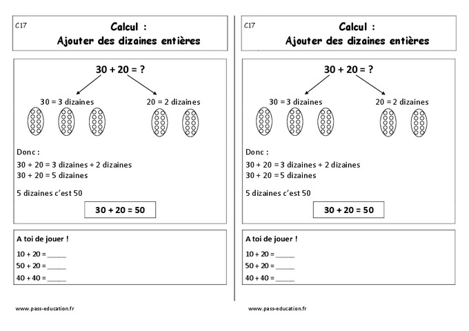 Ajouter des dizaines entières - Cp - Leçon - Pass Education