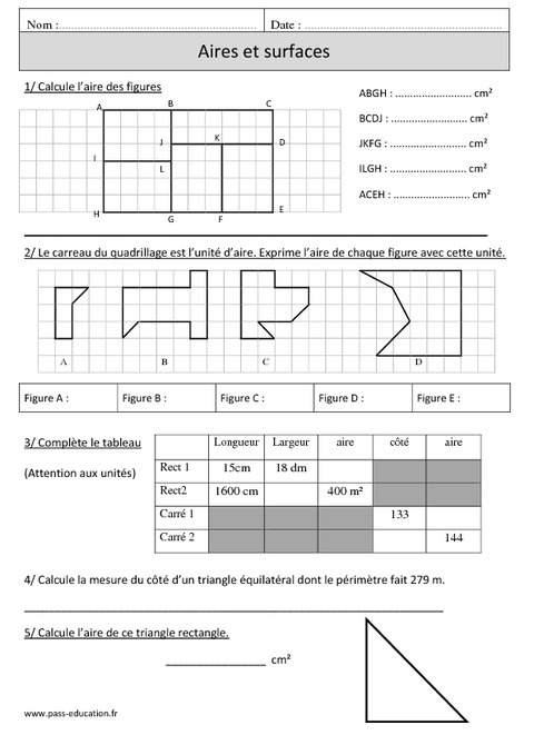 Cahier de maths Longueurs perimetres aires Classe de CM1 - Educational ...