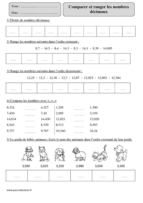 Comparer et ranger les nombres décimaux – Cm2 – Révisions avec ...