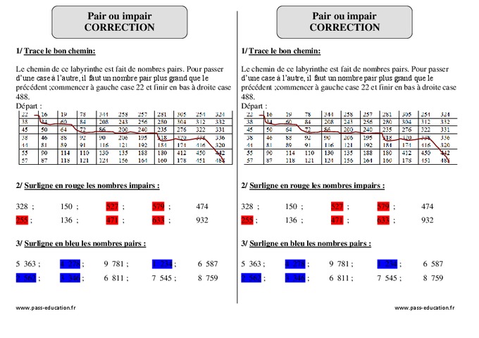 Pair ou impair – Ce2 – Exercices avec correction - Pass Education