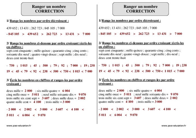 Ranger un nombre – Ce2 – Révisions nombres croissants et décroissants ...