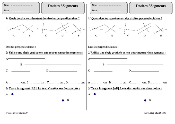 Droites - Segments – Ce1 – Exercices à imprimer - Pass Education