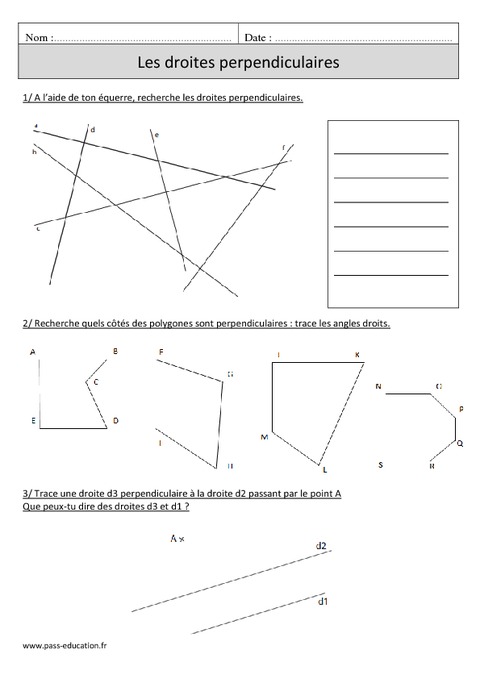 Equerre - Droites perpendiculaires – Cm1 – Exercices avec correction ...