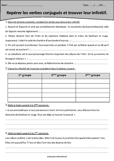 Exercices avec correction – Verbes - Infinitif – Cm2 - Pass Education