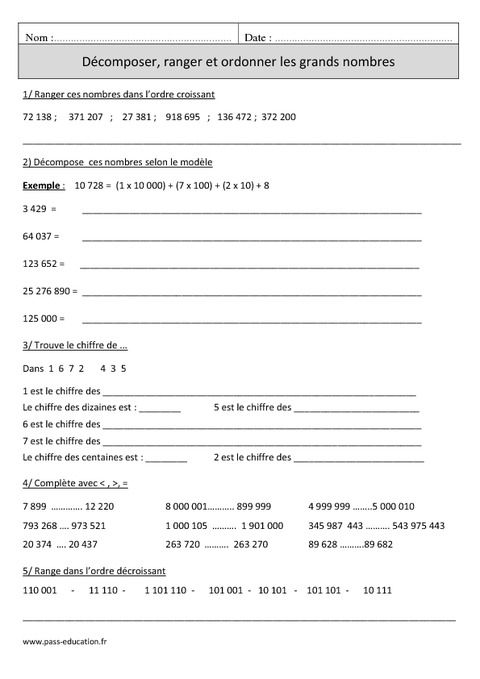Grands nombres - Décomposer, ranger et ordonner – Cm1 – Révisions avec ...