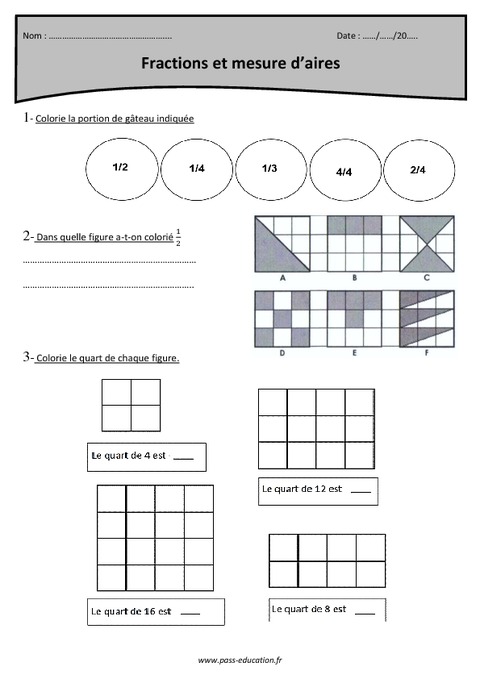 Mesure d'aires et fraction - Cm1 - Révisions - Pass Education