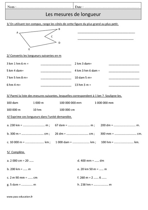 Mesures de longueur – Cm1 – Longueur cm, m, km - Révisions à imprimer ...