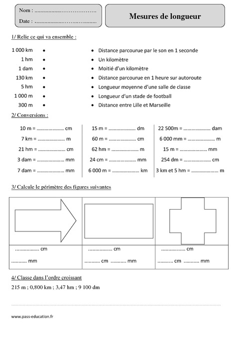 cm, m, km - Mesures de longueur – Cm2 – Révisions avec correction ...