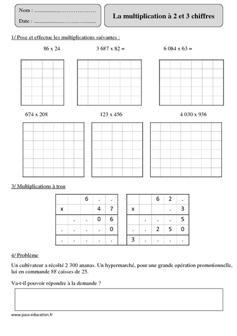 Multiplication à 2 et 3 chiffres – Cm2 – Révisions à imprimer - Pass ...