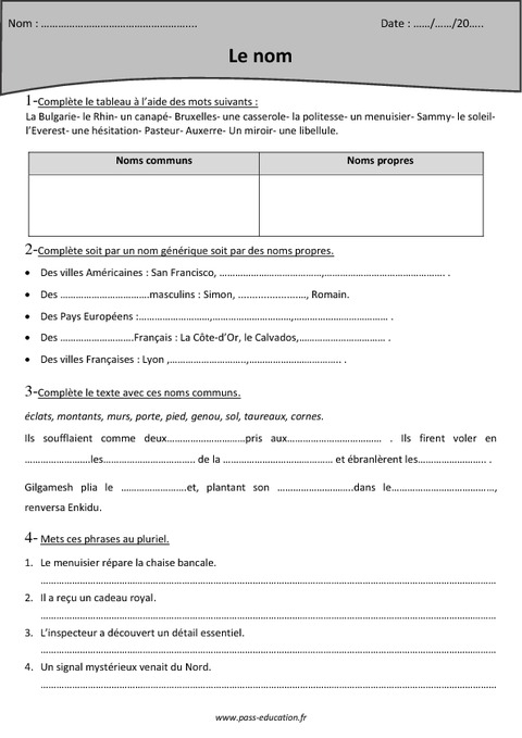 Nom commun et nom propre - Cm2 - Révisions - Grammaire - Pass Education