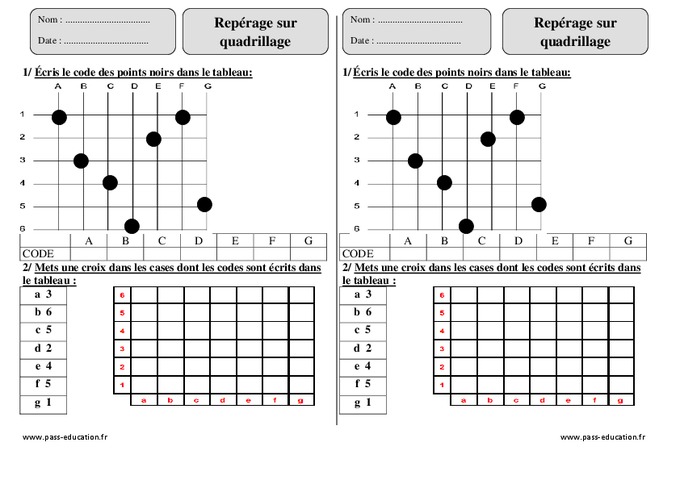 Repérage sur quadrillage – Ce2 – Exercices à imprimer - Pass Education Repérage sur quadrillage – Ce2 – Exercices à imprimer - Pass Education