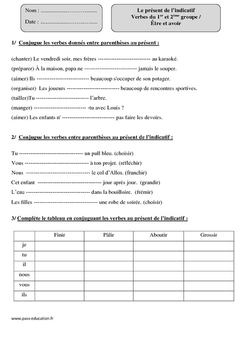 Verbes du 1er et 2ème groupe - Être et avoir au présent – Cm1 ...