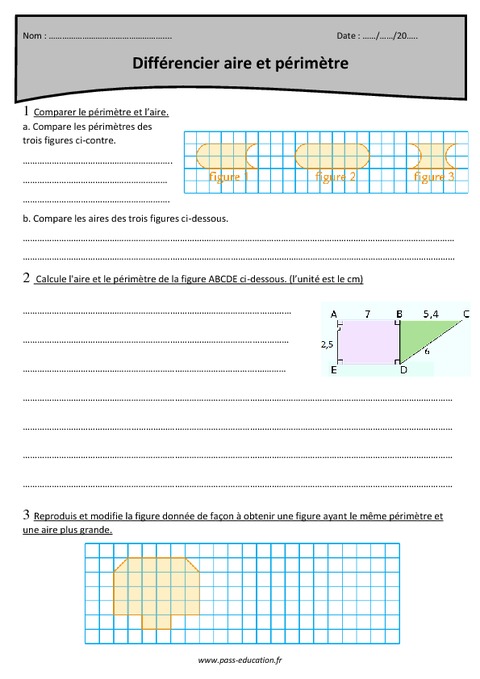 Aire et périmètre – Cm2 – Exercices corrigés - Pass Education