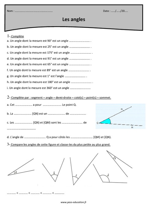 Angles – Aigus, obtus, droit ou plat – Cm2 – Exercices à imprimer ...