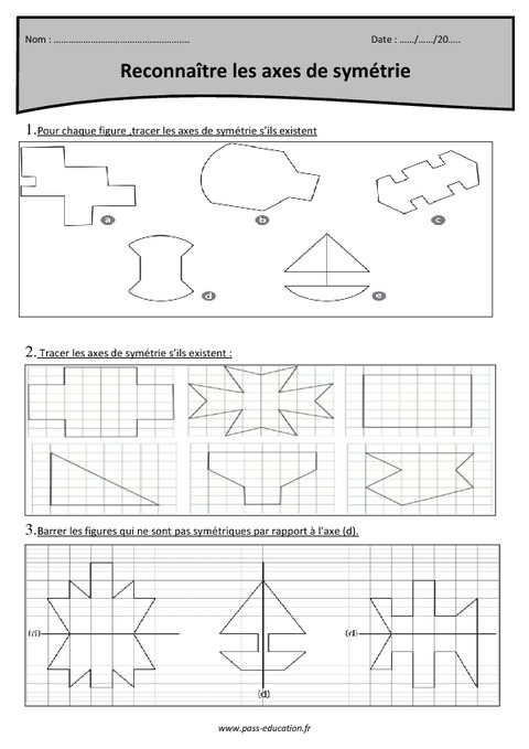 Axes de symétrie - Reconnaître - Cm1 - Exercices corrigés - Pass Education