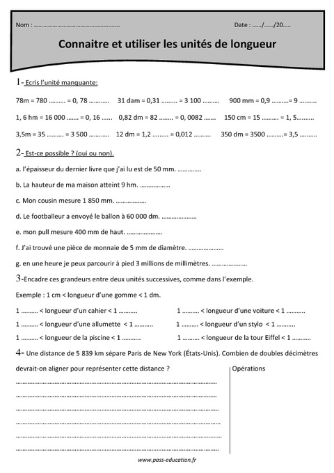 Centimètre, mètre, kilomètre - unités de longueur - Cm2 - Exercices ...