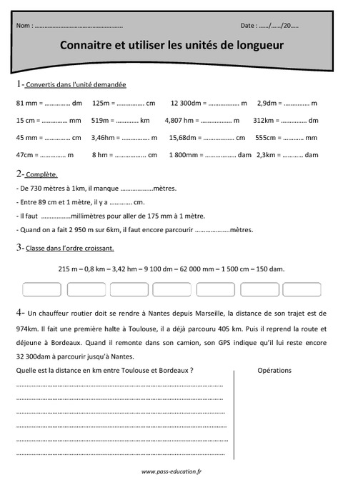 Connaitre et utiliser les unités de longueur - Cm2 - Exercices à ...