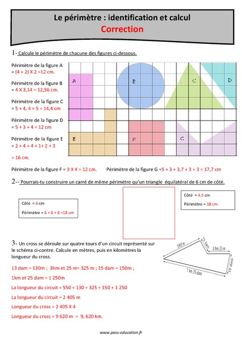 Identification et calcul du Périmètre - Cm2 - Exercices avec correction ...