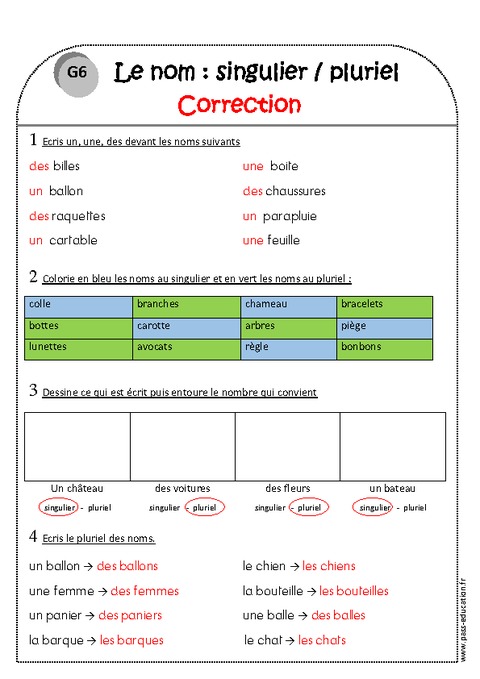 Nombre du nom - Singulier et pluriel - Ce1 - Exercices à imprimer ...