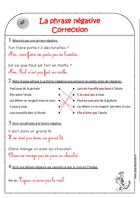 Phrase à la forme négative - Ce1 - Exercices à imprimer - Pass Education