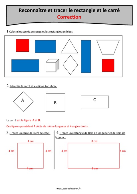 Reconnaître et tracer le rectangle et le carré - Cm1 - Exercices - Pass Education