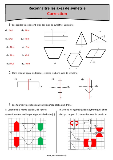 Reconnaître les axes de symétrie - Cm2 - Exercices corrigés - Pass ...