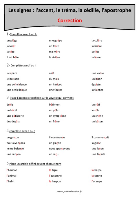 Signes - Accent, tréma, cédille, apostrophe - Cm1 - Exercices à ...