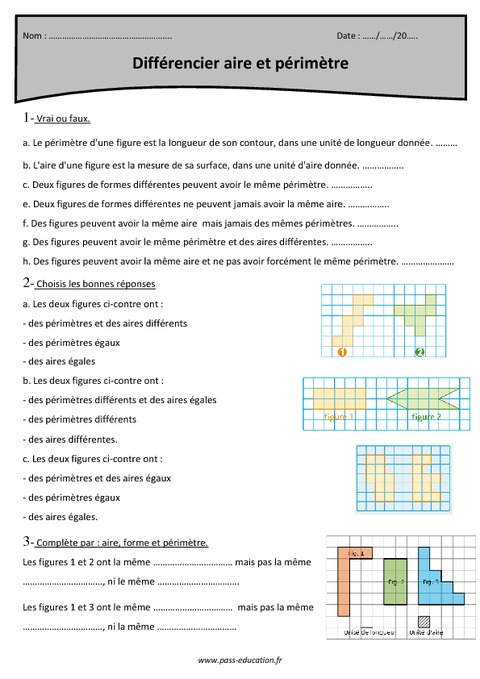 Différencier aire et périmètre - Cm2 - Exercices avec correction - Pass ...