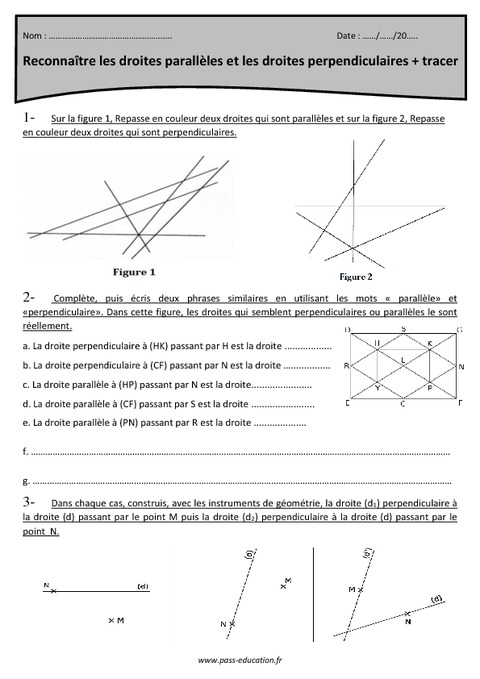 Droites parallèles et perpendiculaires - Cm2 - Exercices à imprimer ...