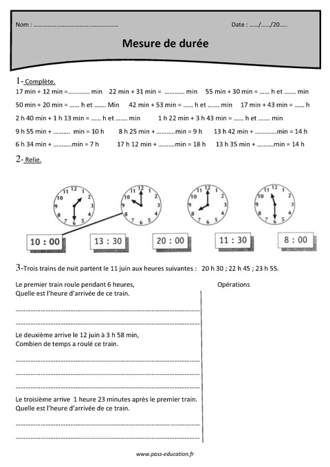Heure, minute, seconde - Cm1 - Exercices corrigés sur le temps et durée ...