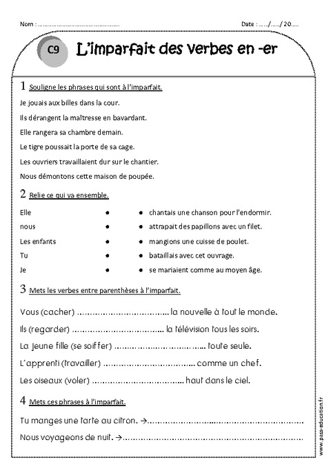 Imparfait des verbes en -er - Ce1 - Exercices à imprimer - Pass Education