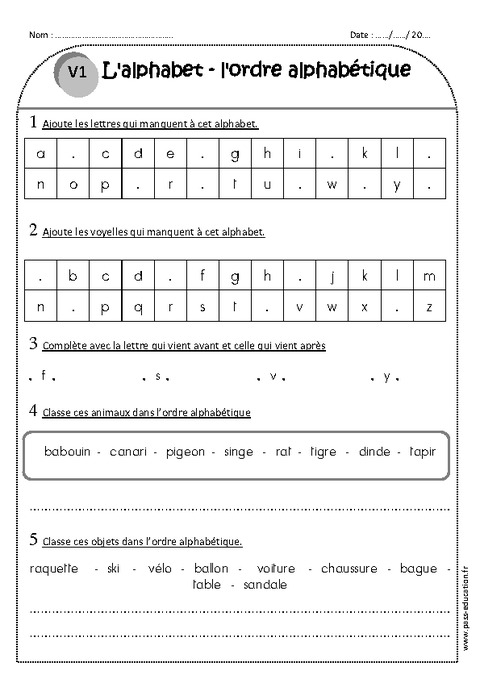 Exercices Ordre Alphabetique Des Mots Pour Cp Ce1 Maitre Lucas Images