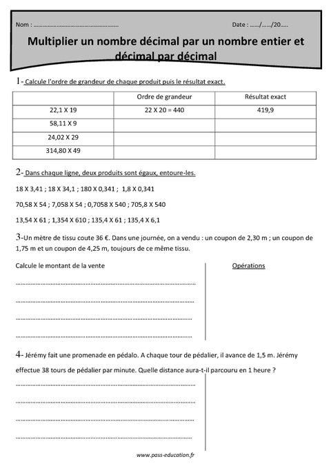 Multiplier un nombre décimal par un nombre entier et décimal par ... Multiplier un nombre décimal par un nombre entier et décimal par ...