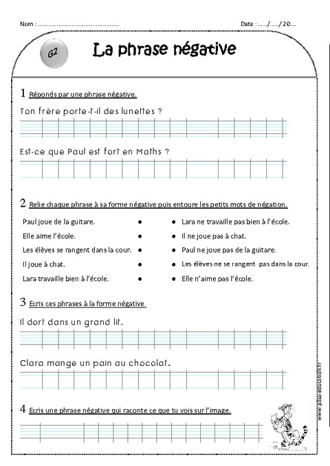 Phrase à la forme négative - Ce1 - Exercices à imprimer - Pass Education