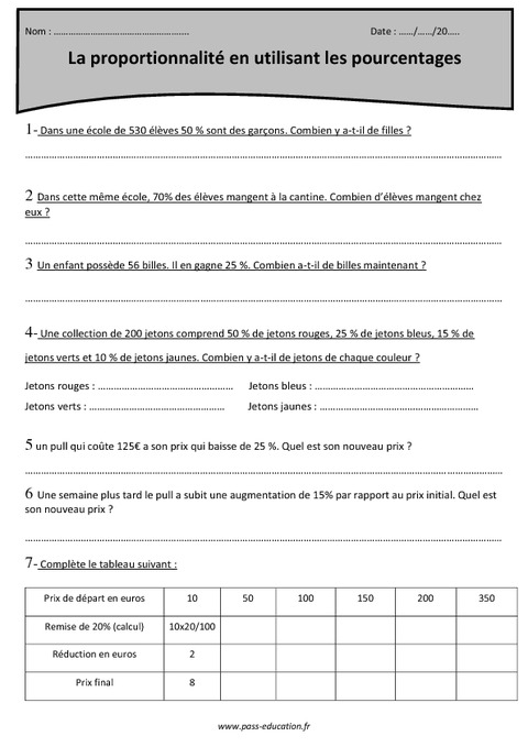 Proportionnalité en utilisant les pourcentages - Cm2 - Exercices ...