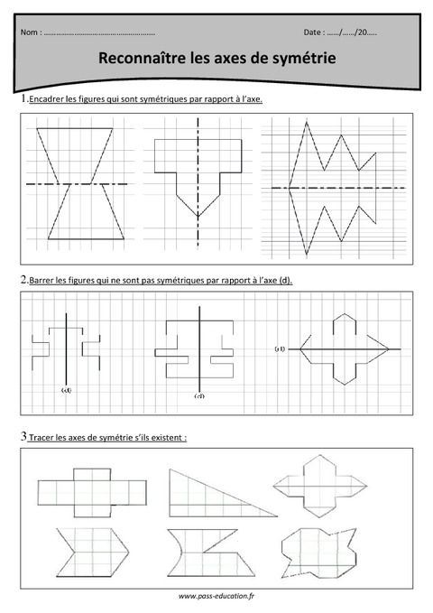 Reconnaître les axes de symétrie - Cm1 - Exercices à imprimer - Pass ...
