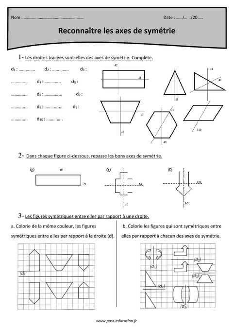 Reconnaître les axes de symétrie - Cm2 - Exercices corrigés - Pass ...