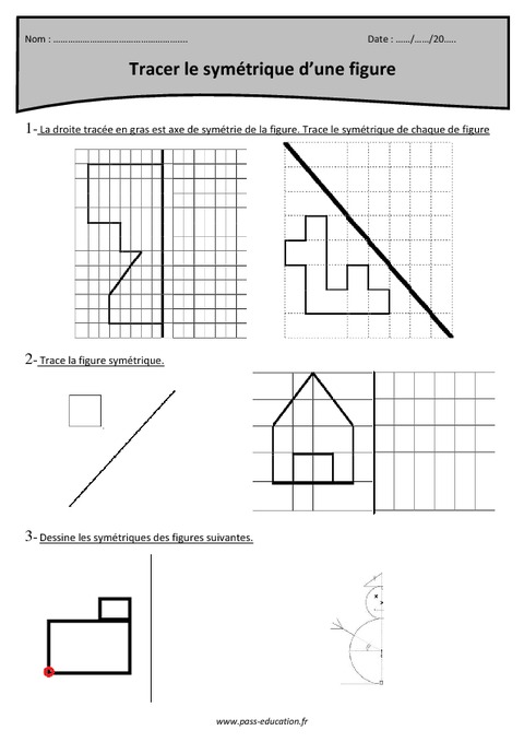 Symétrie d’une figure - Cm2 - Exercices à imprimer - Pass Education