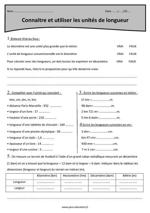 cm, m, km - Unités de longueur - Cm1 - Exercices avec correction - Pass ...